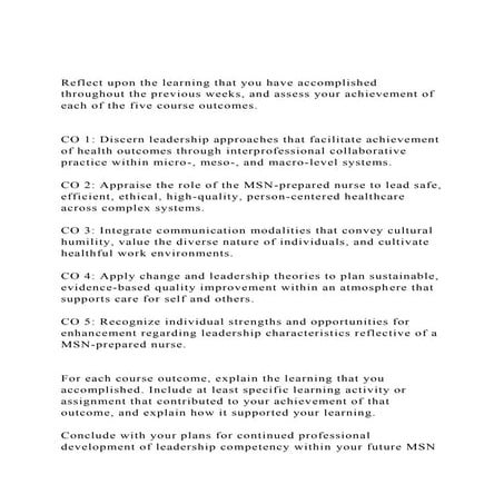 Reflect upon the learning that you have accomplished throughout | PDF