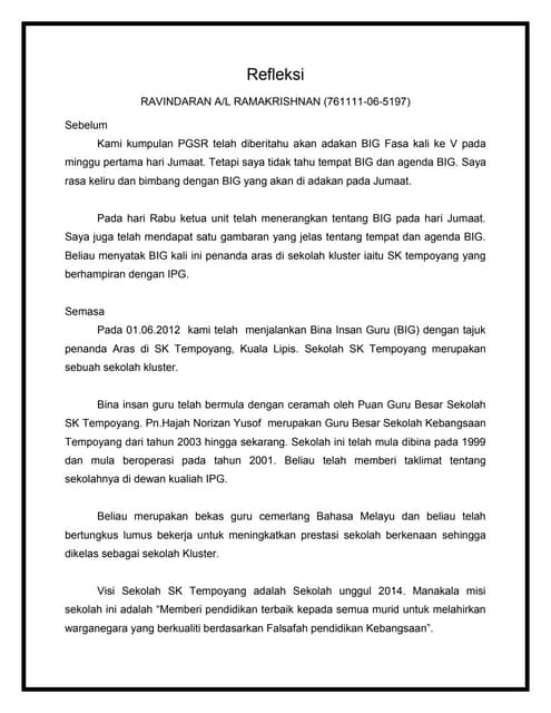 Contoh Refleksi Assignment IPG | DOCX