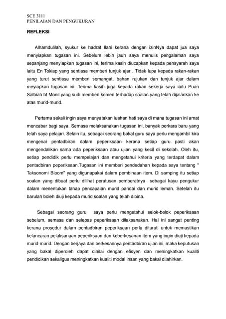 Contoh Refleksi Assignment IPG | PDF