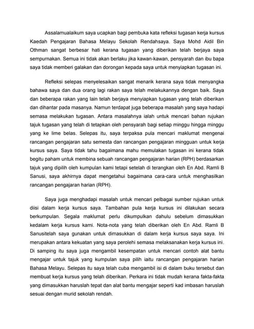 Contoh Refleksi Assignment IPG | PDF