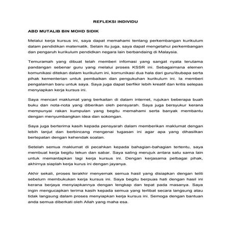 Contoh Refleksi Assignment IPG | DOCX
