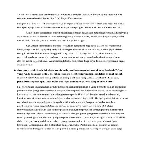 REFLEKSI INDIVIDU MODUL 2.1. pembelajaran berdiferensiasi docx | PDF