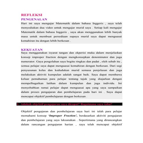 Refleksi matematik | PDF