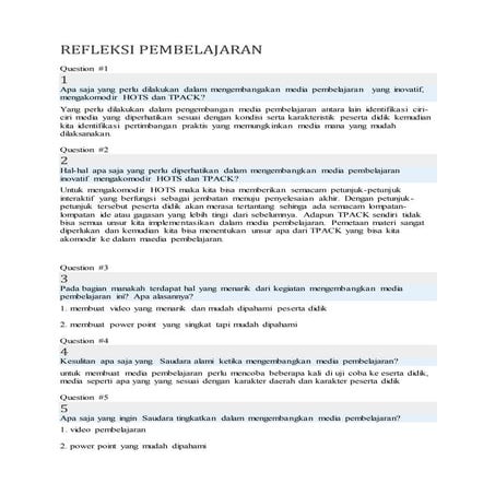 Refleksi pembelajaran | PDF