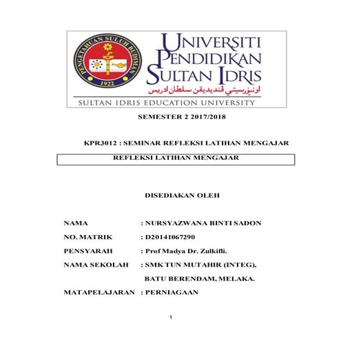 Contoh penulisan reflektif | PDF