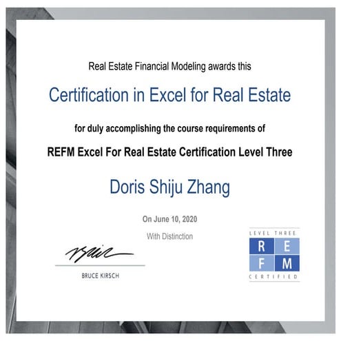 Certification in Excel for Real Estate | PDF