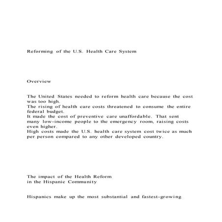 Reforming of the u.s. health care system overvi | DOCX | Health ...