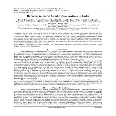Reforms in rural credit cooperatives in india (2) | PDF