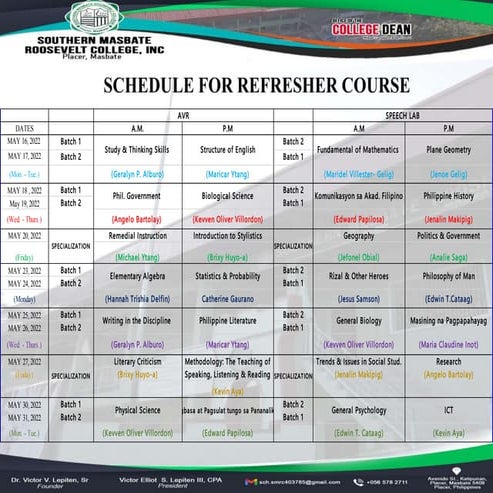 refresher schedule in ouriohflaflkahfklah.pptx