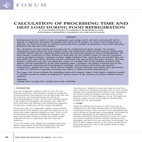refrigertion load cal methods in food processing | PDF