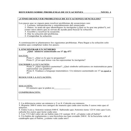Hojas De Trabajo De Ecuaciones De Una Variable