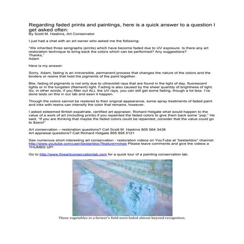 Fading of Prints and Artwork: Can it Be Restored? | PDF