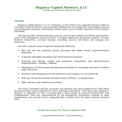 Regency Capital Partners Marketing Jan 09 | DOC