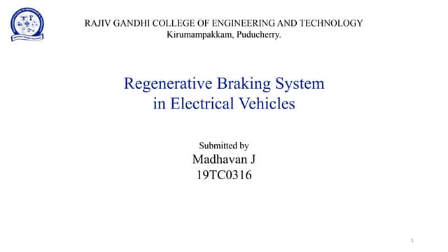 Regenerative Braking System in EVs | PPT Regenerative Braking System in EVs | PPT
