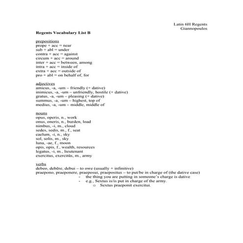 Regents vocabulary list b | DOC