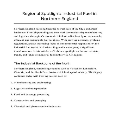 Regional Spotlight: Industrial Fuel in Northern England | PDF