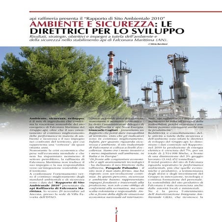 api raffineria presenta il “Rapporto di Sito Ambientale 2010” (Articolo ...