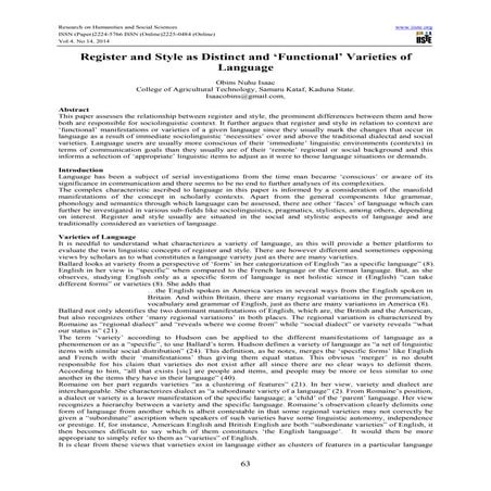 Register And Style As Distinct And ‘functional Varieties Of Language Pdf