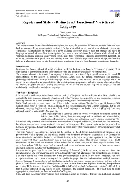 Register And Style As Distinct And ‘functional Varieties Of Language Pdf