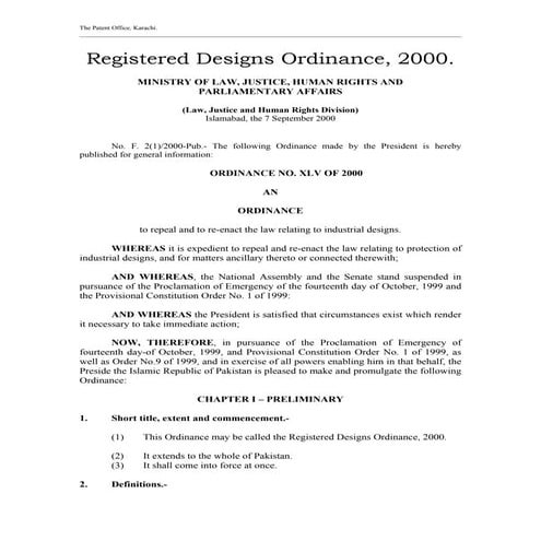 Registered designs ordinance 2000 | PDF