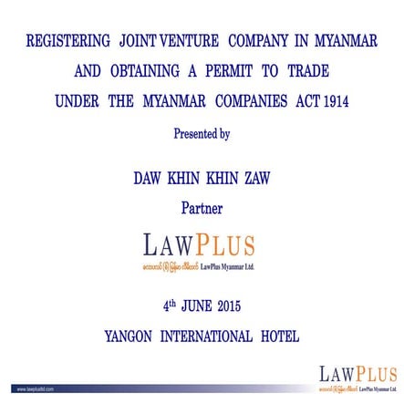 Registering Joint Venture Company in Myanmar | PDF