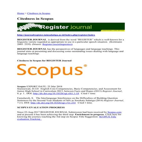 Register journal indonesia citedness in scopus | PDF