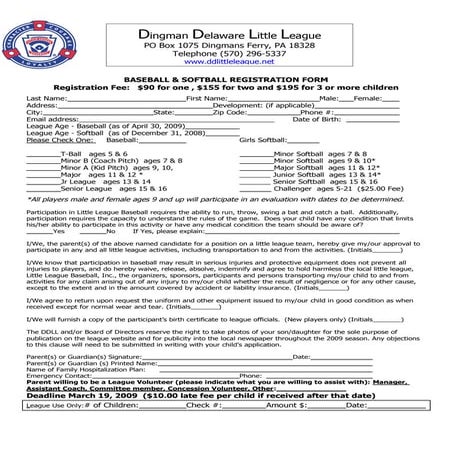 MBRL Softball Registration | PDF