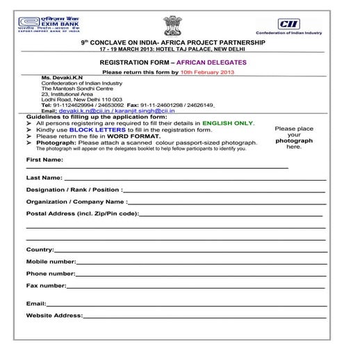 Registration form conclave africa | DOC | Technology & Computing