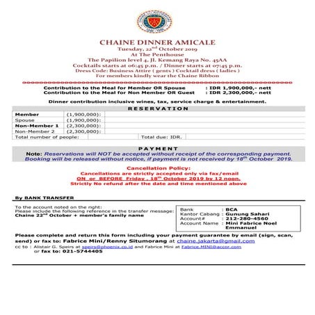 Chaine Gala Dinner Jakarta 2019 Registration Form | PDF
