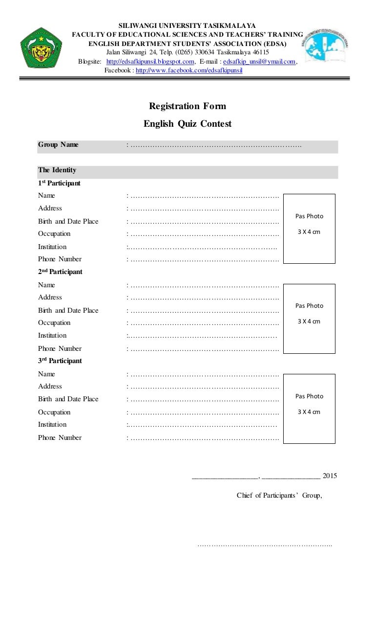 Registration form of quiz ECS 2015