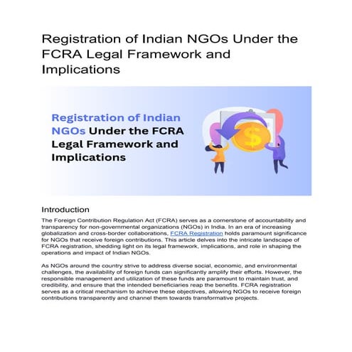 Registration of Indian NGOs under The FCRA Legal Framework and ...