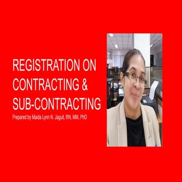 REGISTRATION ON CONTRACTING & SUB-CONTRACTING PREPARED BY MA'AM MAIDA LYNN N. JAGUIT,RN,MM,PhD ...