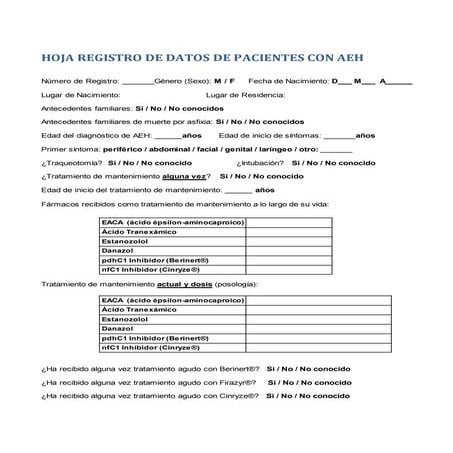 Registro de datos de pacientes con AEH | DOCX