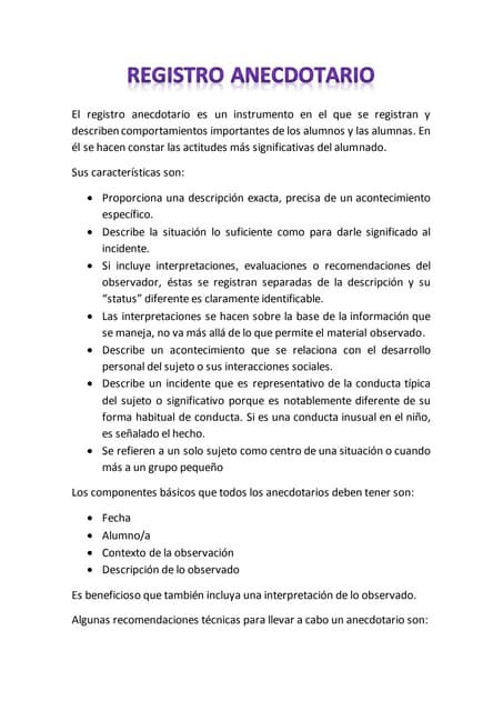 Registro anecdótico con ejemplos | PDF