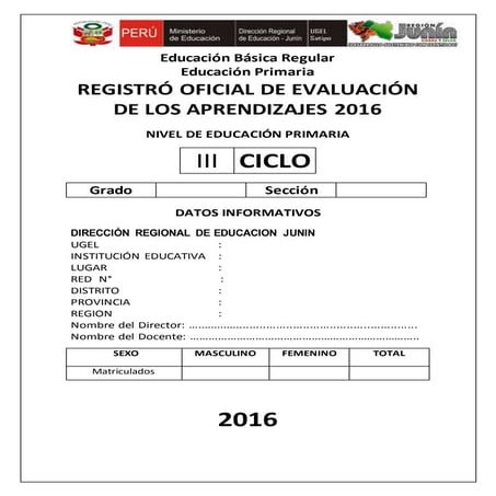 Registro De Evaluacion Primaria 2016 Actual Docx 7197