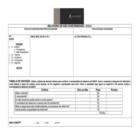Registro de nc e sacp | DOC
