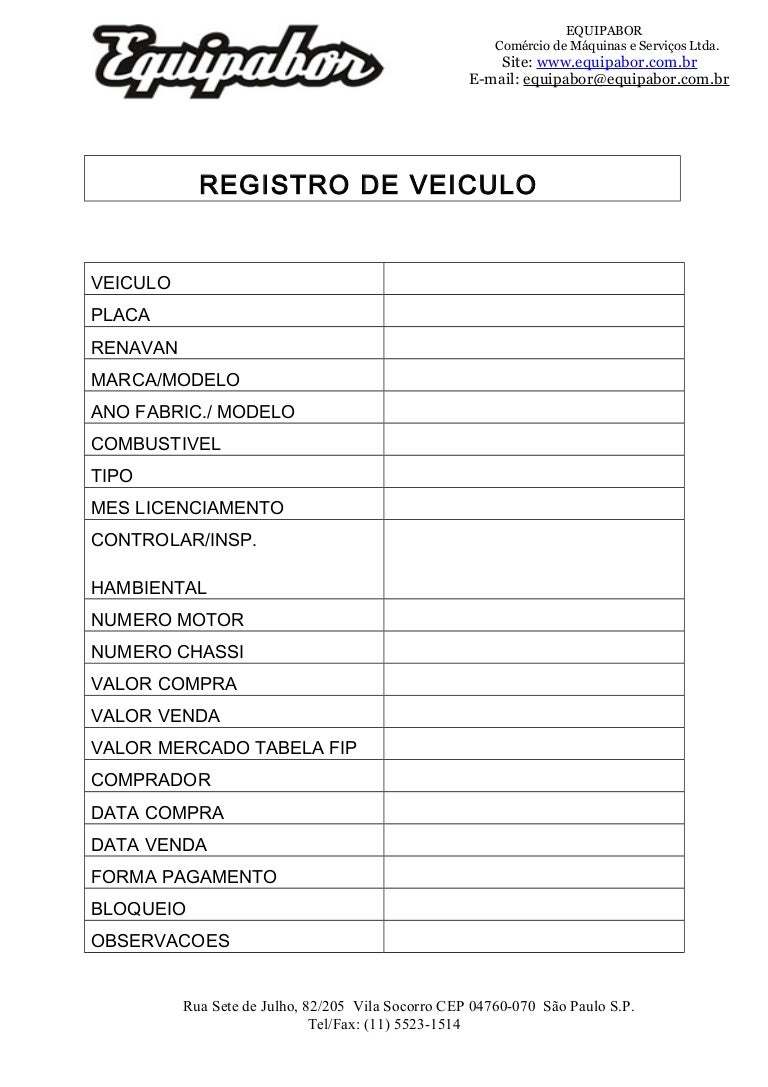 Registro de veiculo modelo