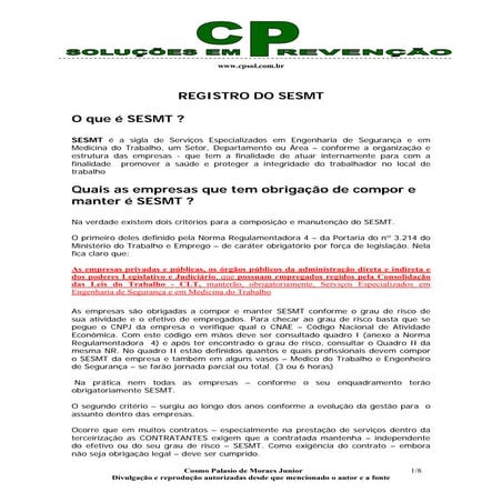 Registro do sesmt | PDF