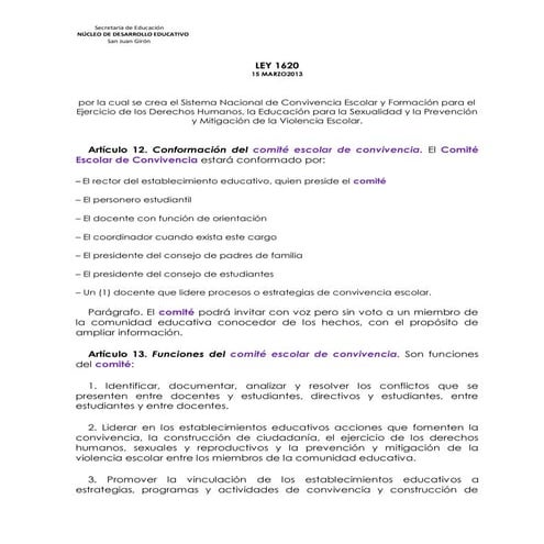 El comite de convivencia escolar | PPTX