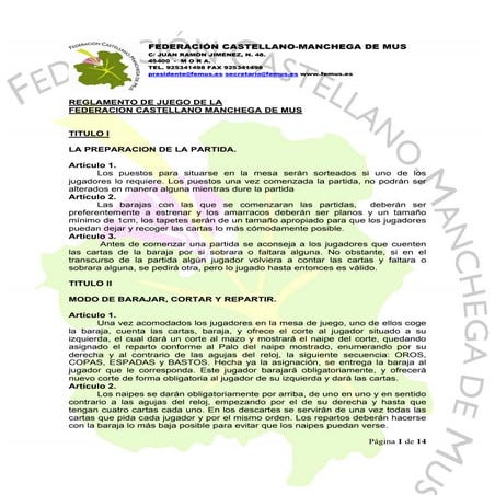 Reglamentos federacion castellano manchega de mus | PDF