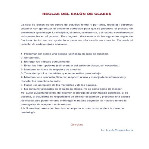 Reglas para el salón de clases | PPTX