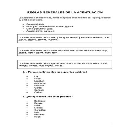 Reglas generales de la acentuación | PDF