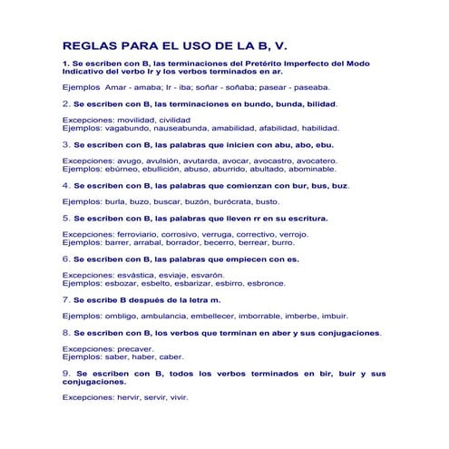 Reglas para el uso de la b | PDF