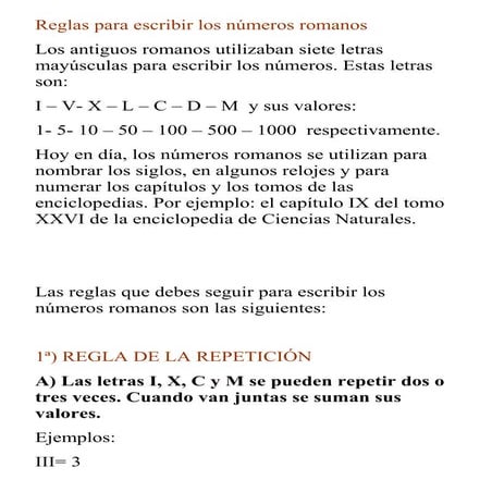(Reglas para escribir los números romanos) | PDF