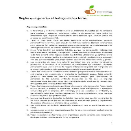 Reglas que guiarán el trabajo de los foros | DOCX
