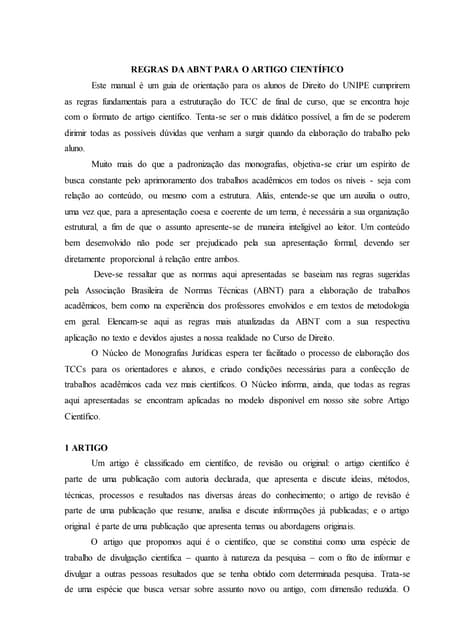 Modelo de artigo científico básico - com normas ABNT | PDF