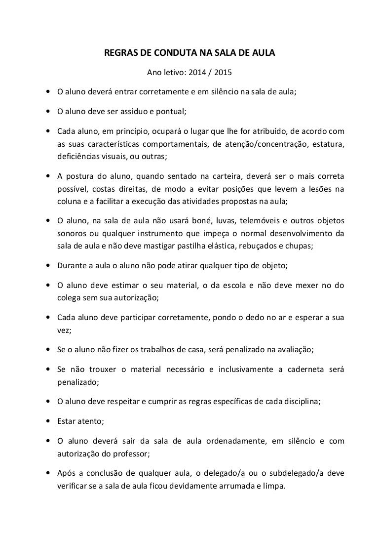Regras de conduta na sala de aula