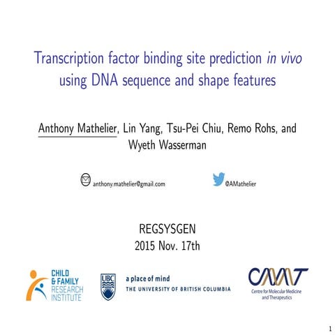 Transcription Factor Binding Site Prediction In Vivo Using Dna Sequence And Shape Features Ppt