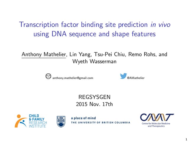 Transcription Factor Binding Site Prediction In Vivo Using Dna Sequence And Shape Features Ppt