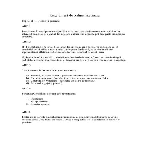 Regulament de ordine interioara | DOC